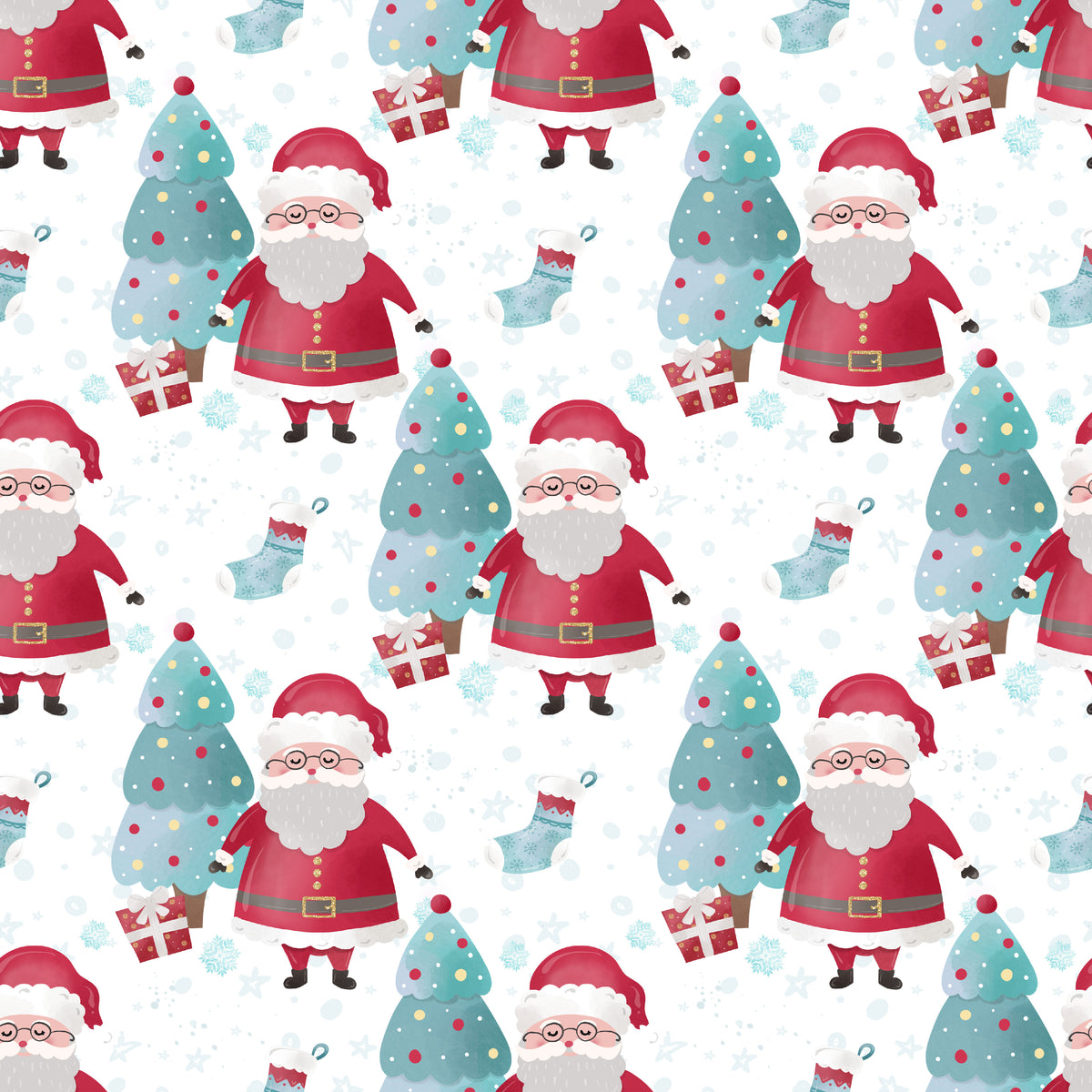 santa claus and christmas tree patterns on white fabric DS1207 – Jersey ...