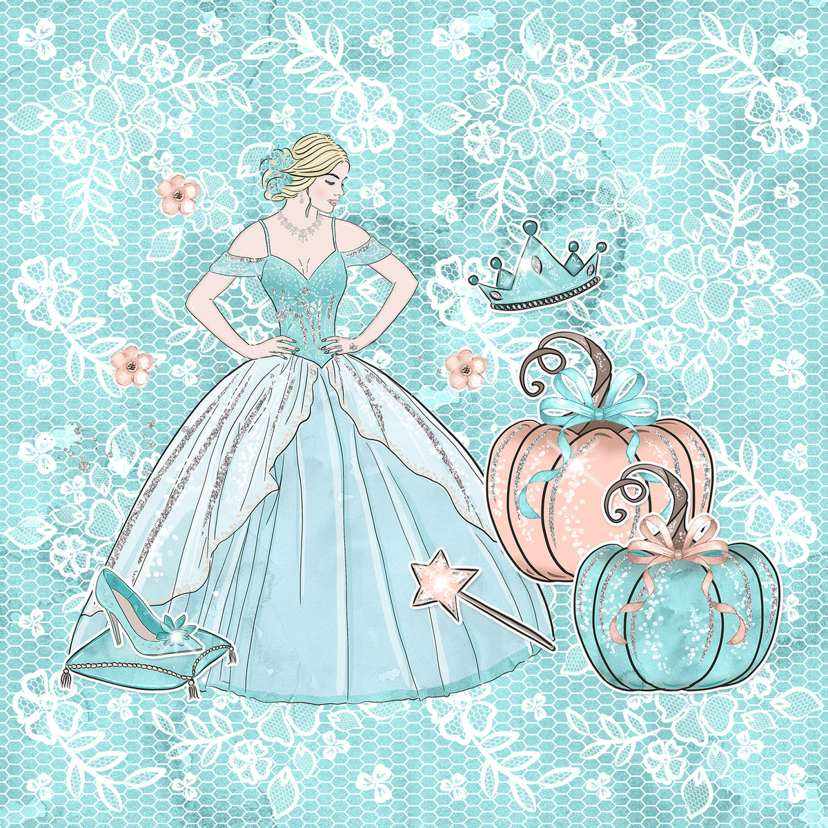 fairy tale designs in blue fabric DS1723 – Jersey Print Factory