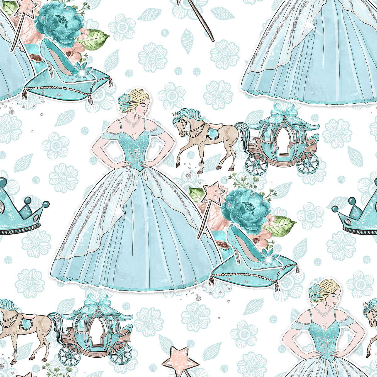 fairy tale designs in white fabric DS1714 – Jersey Print Factory