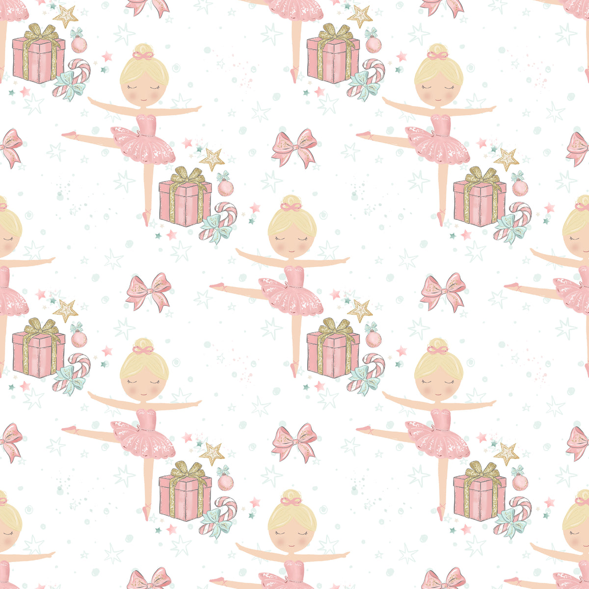 New Year and Ballerina Patterns on White Fabric DS1230 – Jersey Print ...