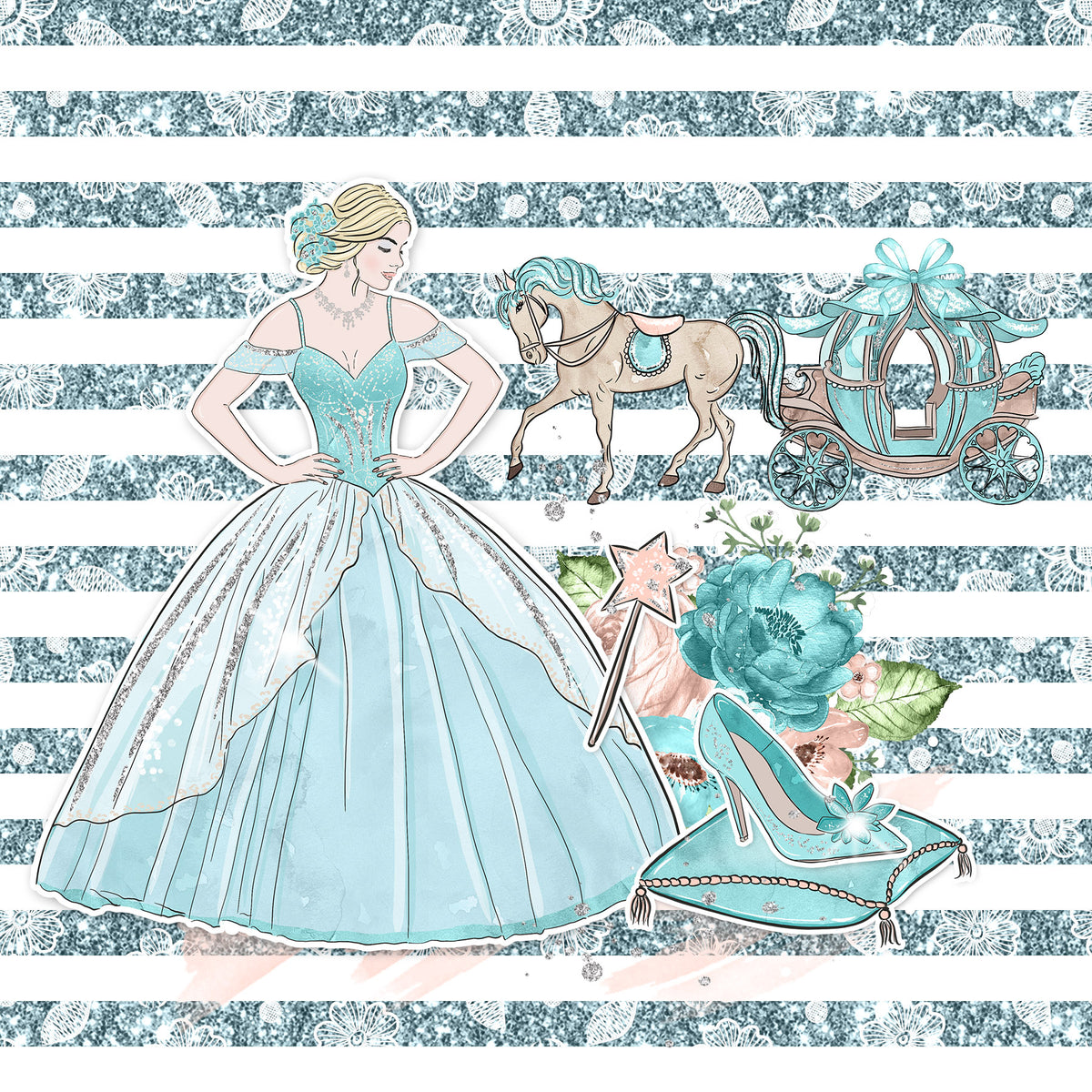 fairy tale designs in striped white fabric DS1716 – Jersey Print Factory