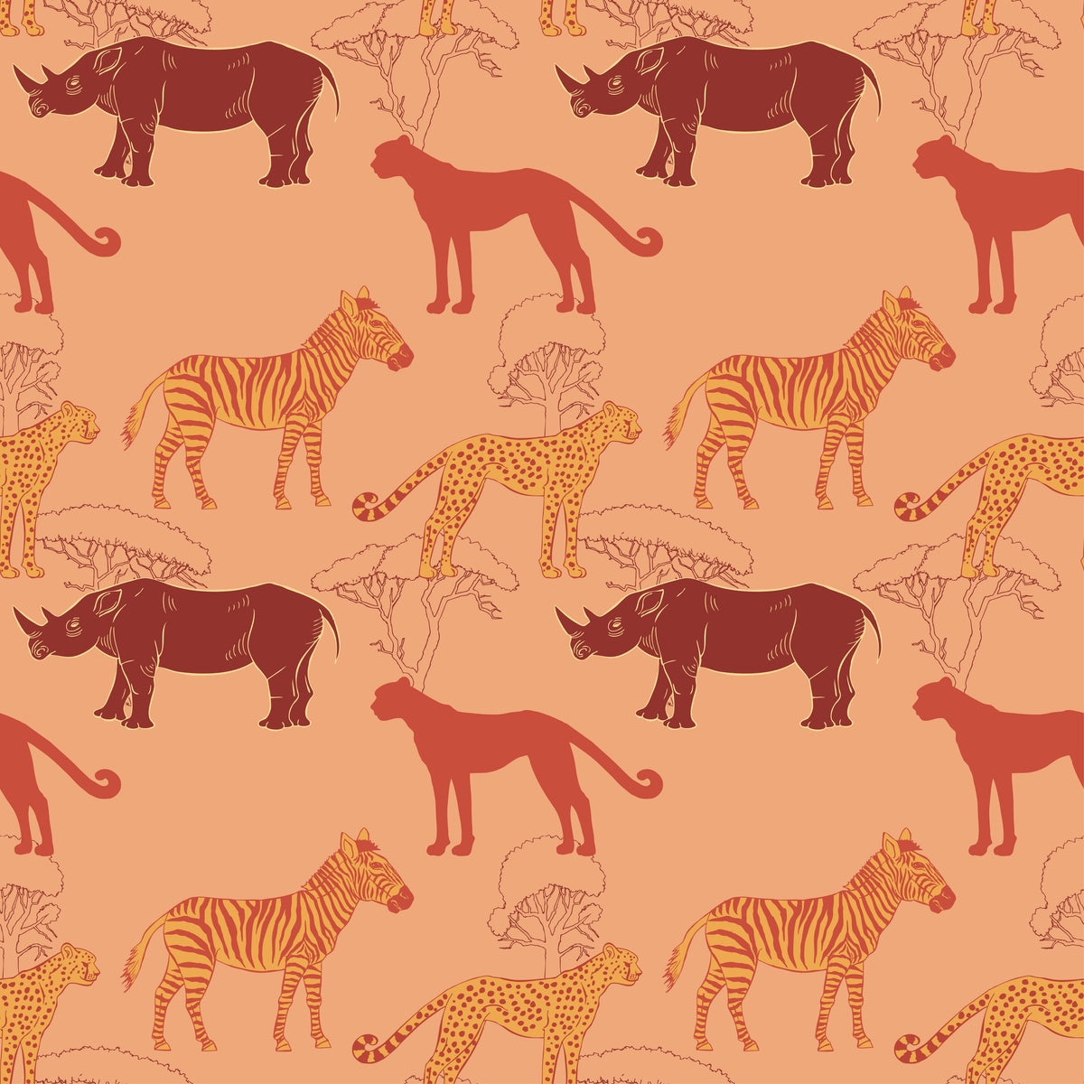 Colorful Animals and Tree Patterns on Cream Color D1432 – Jersey Print ...