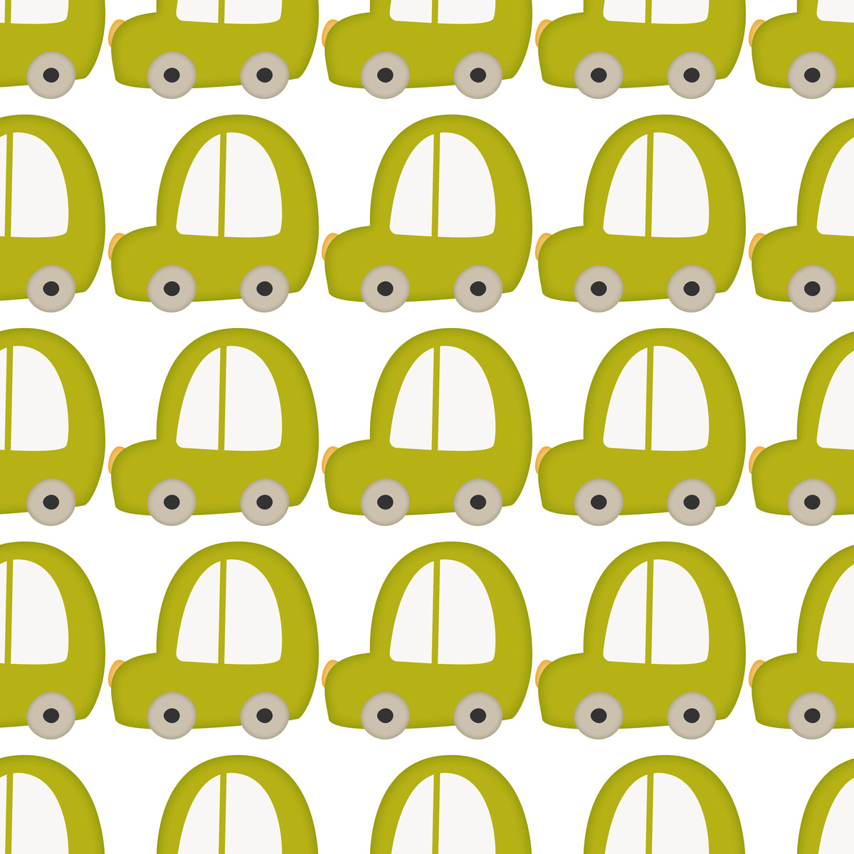 Green Car Patterns on White Fabric D1615 – Jersey Print Factory