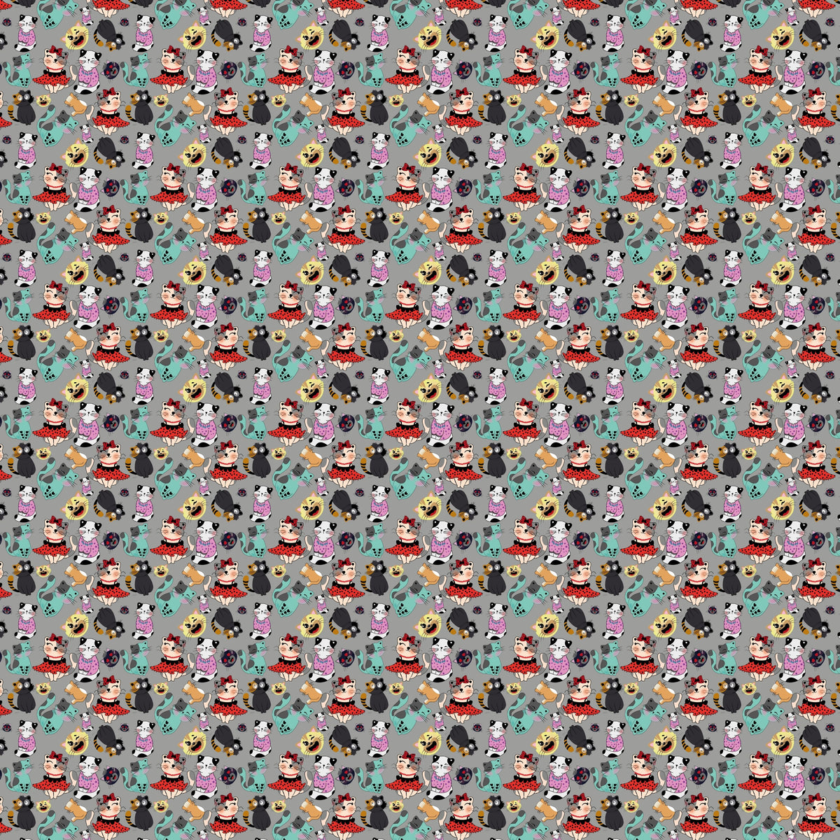 Cat in Compound Squares on Grey Fabric D1885 – Jersey Print Factory