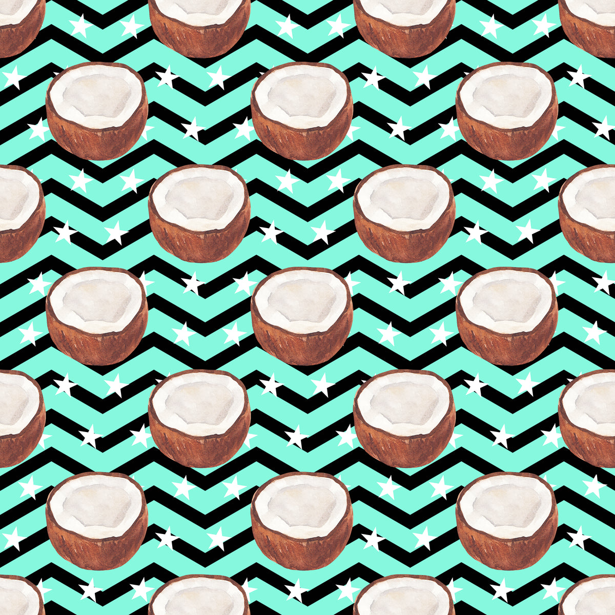 Coconut, Star and Strip Patterns on Green Fabric D1482 – Jersey Print ...