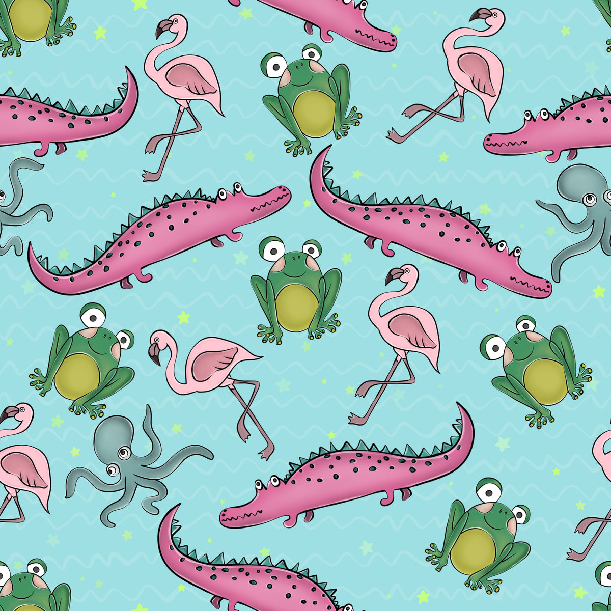 Sea Animal Patterns on Water Blue Fabric D1859 – Jersey Print Factory