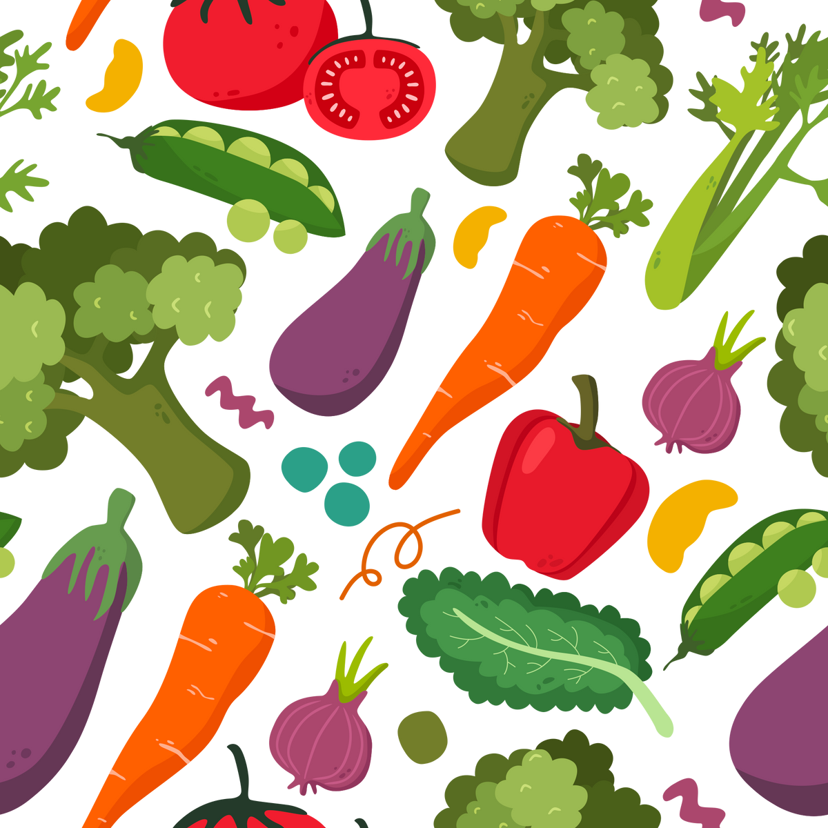 Vegetable Patterns on White Fabric D1718 – Jersey Print Factory