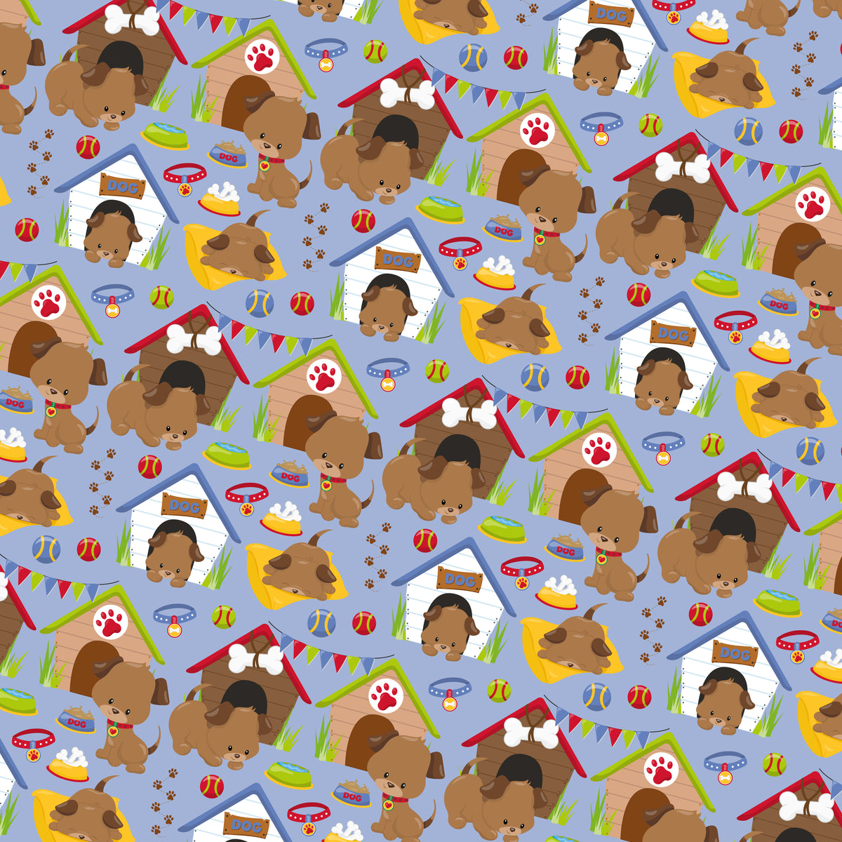 Dog and Dog House Patterns on Grey Fabric D1217 – Jersey Print Factory