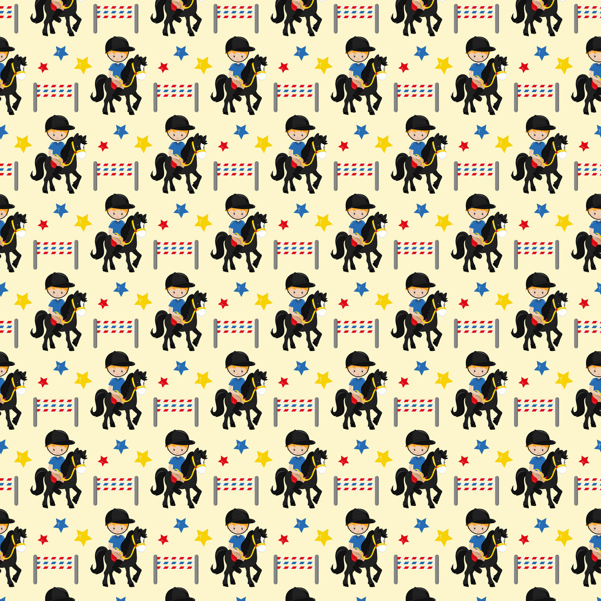 jockey and race strip in horse patterns on beige fabric D1215 – Jersey ...