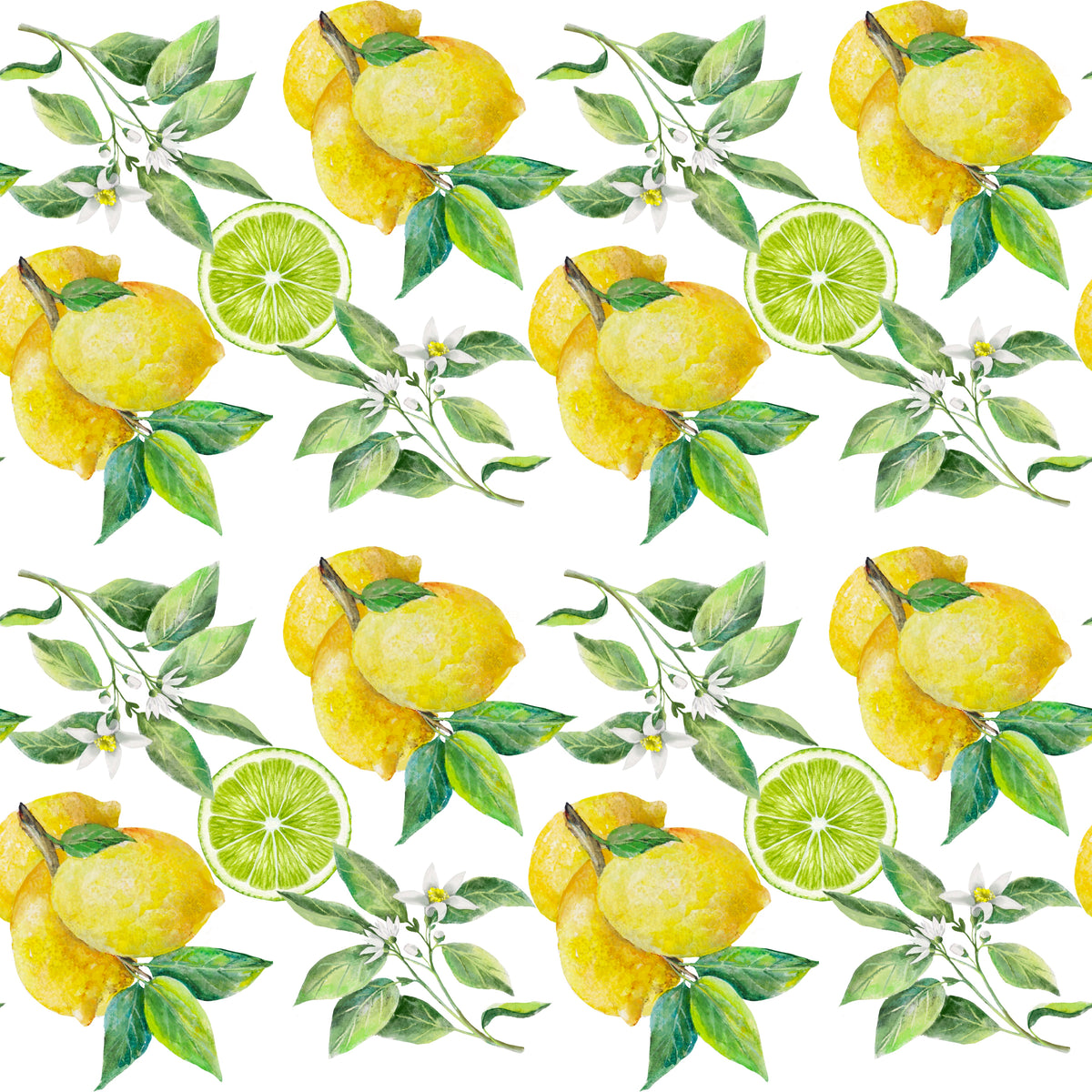 Lemon and Leaf Patterns on White Fabric D1254 – Jersey Print Factory