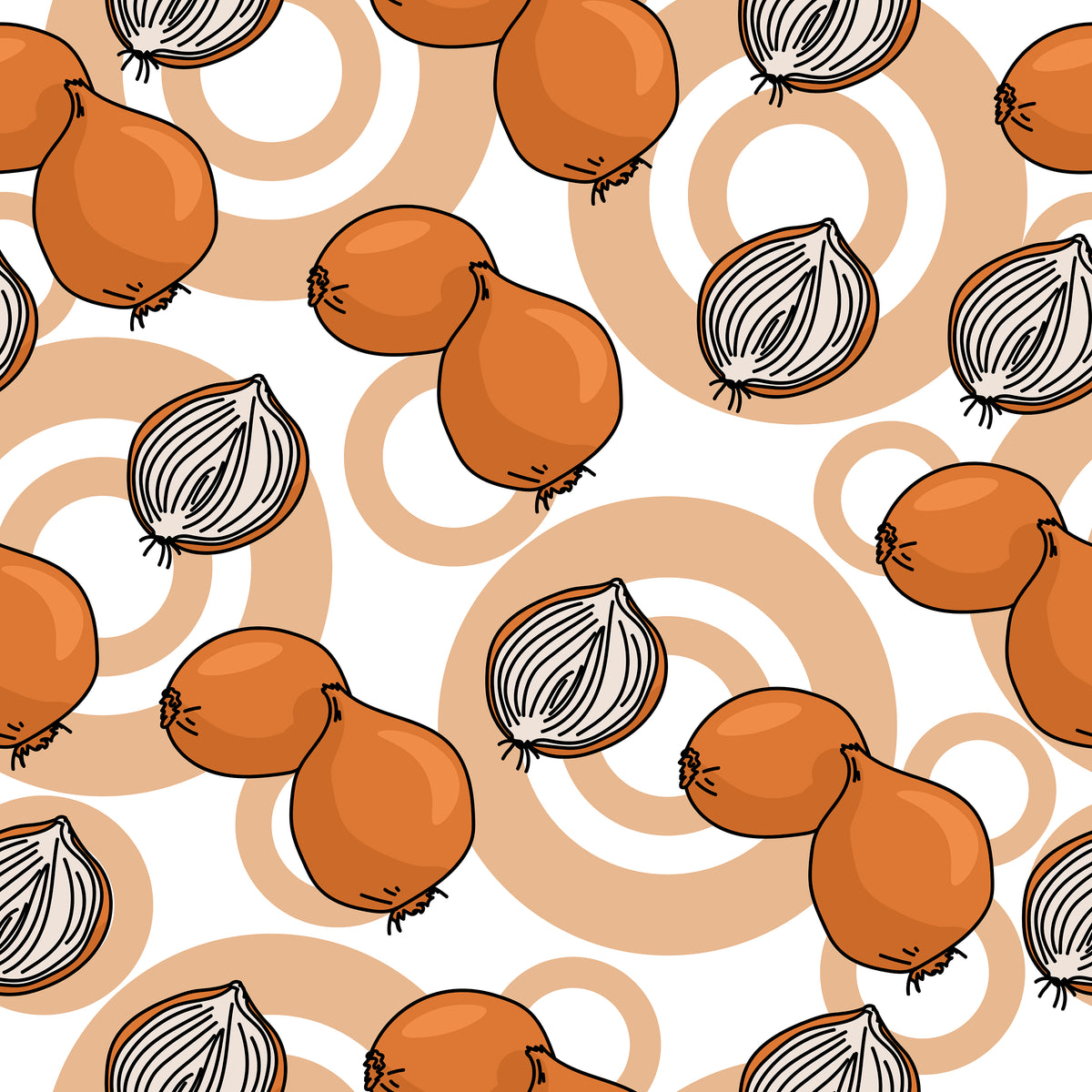 Onion and Round Patterns on White Fabric D1733 – Jersey Print Factory