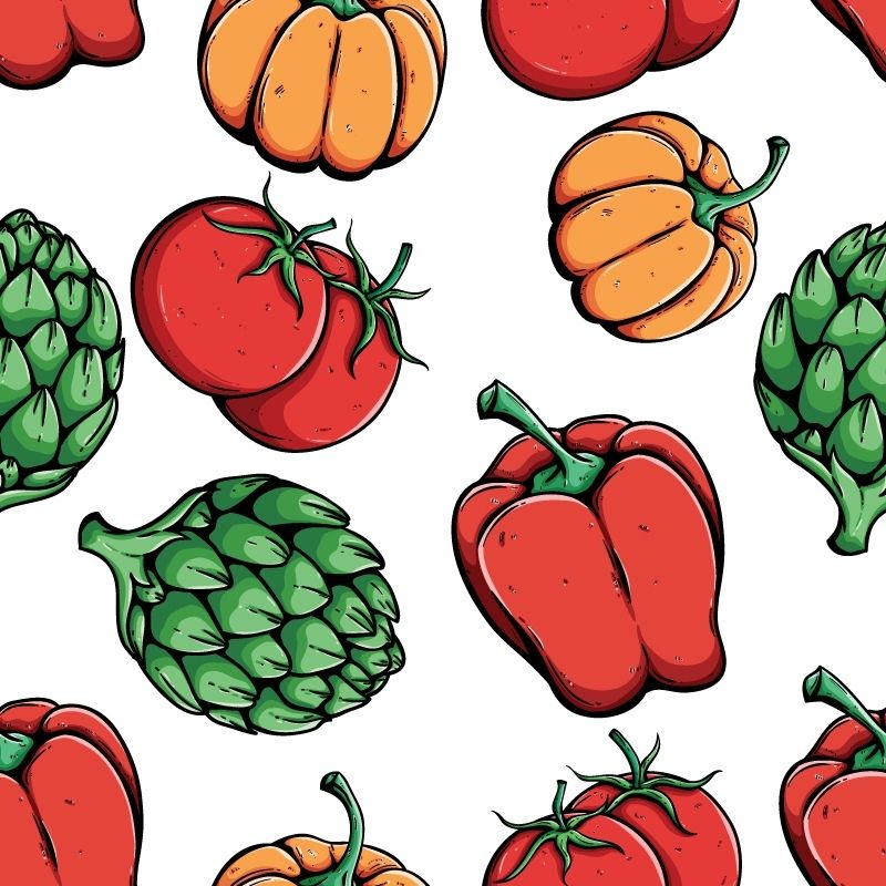 Fruit and Vegetable Patterns on White Fabric D1711 – Jersey Print Factory