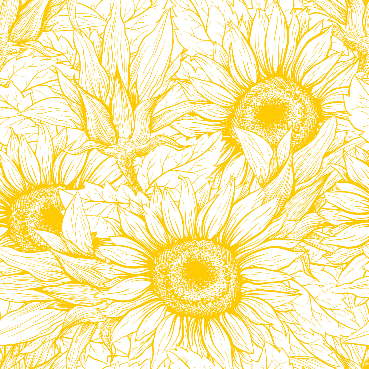 Sunflower Patterns on White Fabric E1286 – Jersey Print Factory
