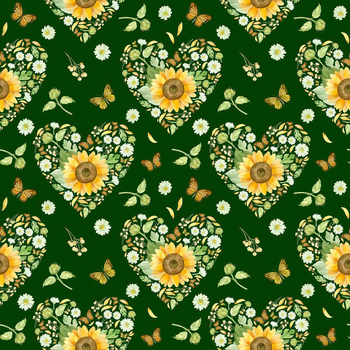 moon core and floral designs on heart in butterflyed fabric D1761 ...