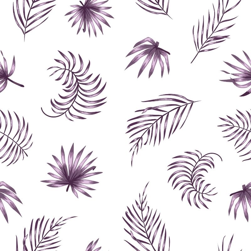 Purple leaf designs on white fabric D1174 – Jersey Print Factory