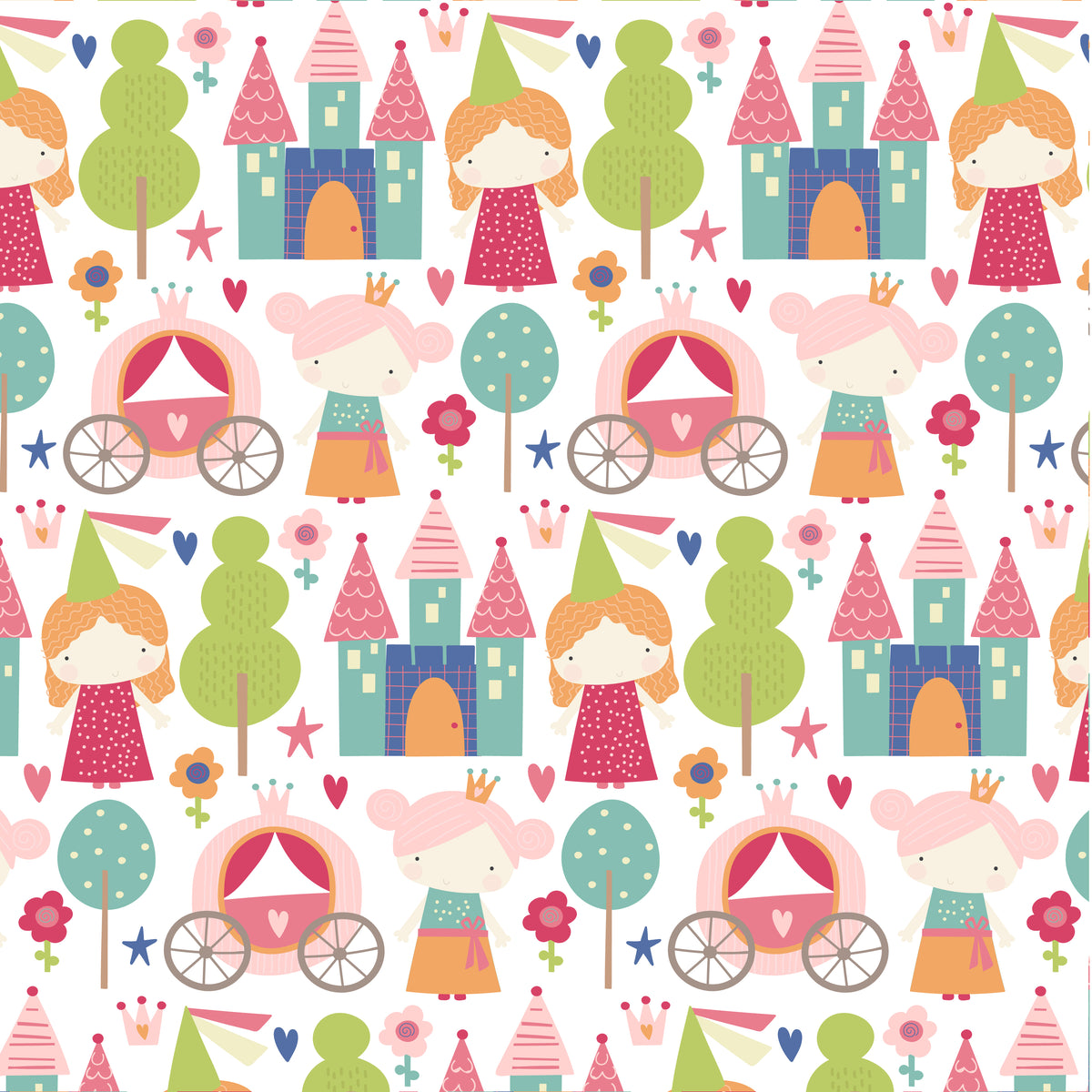 castle, carriage and princess designs in pink fabric DS1702 – Jersey ...